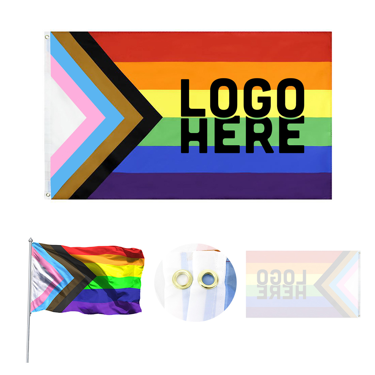 3' x 5' Single-Sided Progress Pride Flag