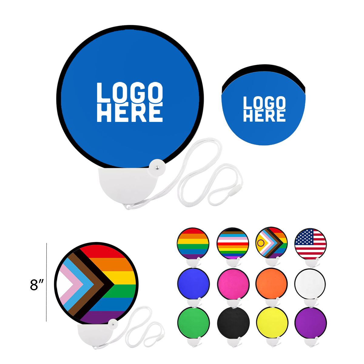 Portable Folding Disc Fan w/ Neck Cord - Lanyard