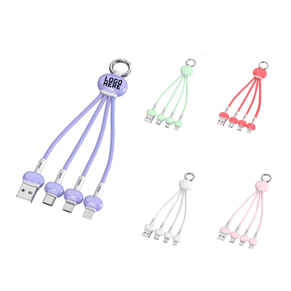 Colorful Multi-Port Charging Cable Keychain