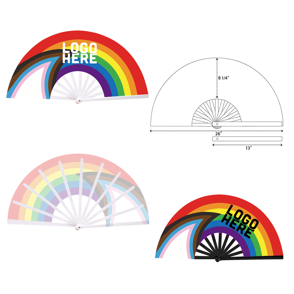13" Folding Progress Pride Rave Fan