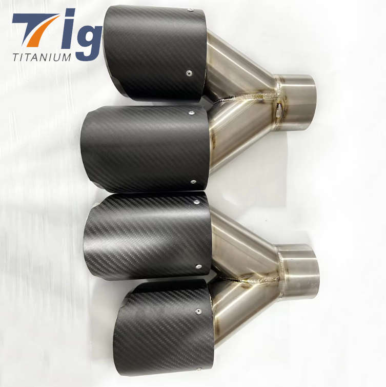 Black Carbon + Titanium Exhaust Tip Dual Pipe Muffler Trim L+R