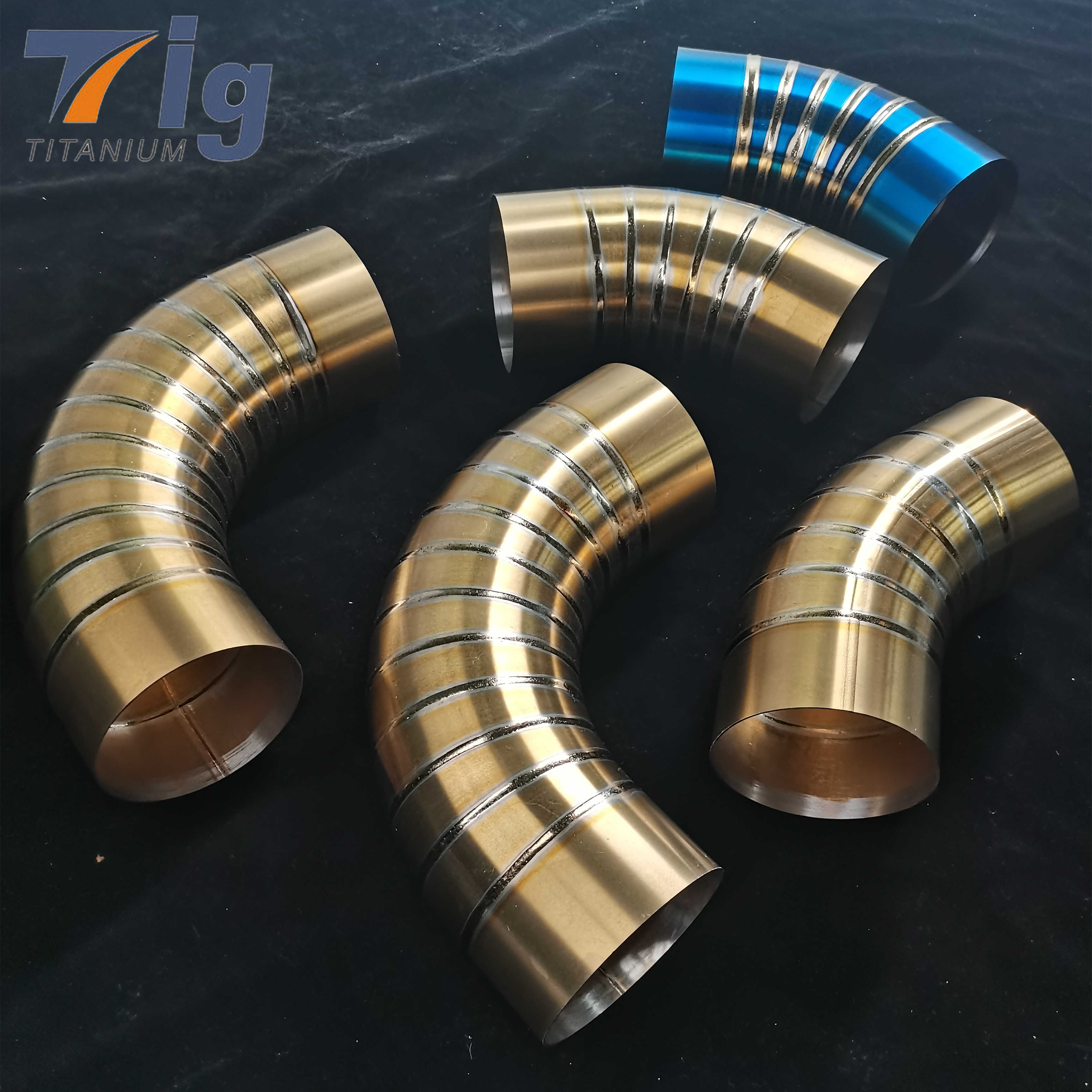 Golden Colored Titanium 1.75" 3" 4" 1.0mm Pre-welded Pie Cuts 1.5D Radius
