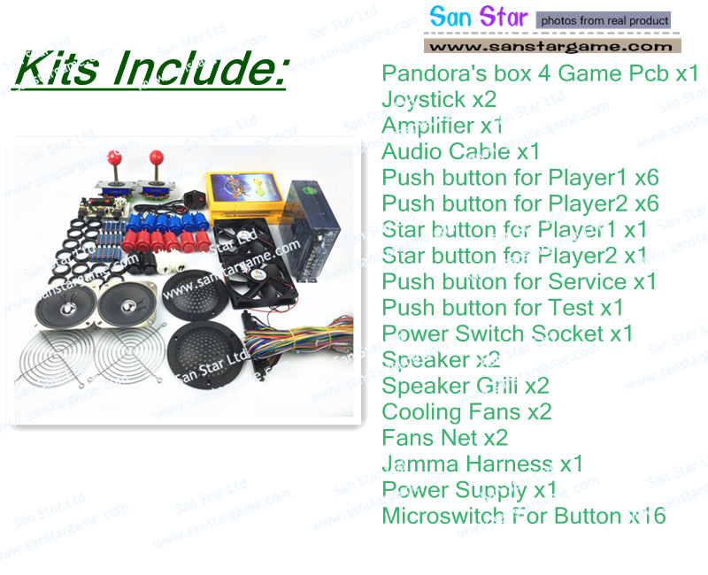 Pandora's Box 4 DIY Arcade Bundles Kits Parts With Power Supply Jamma Harness Joystick Push ...