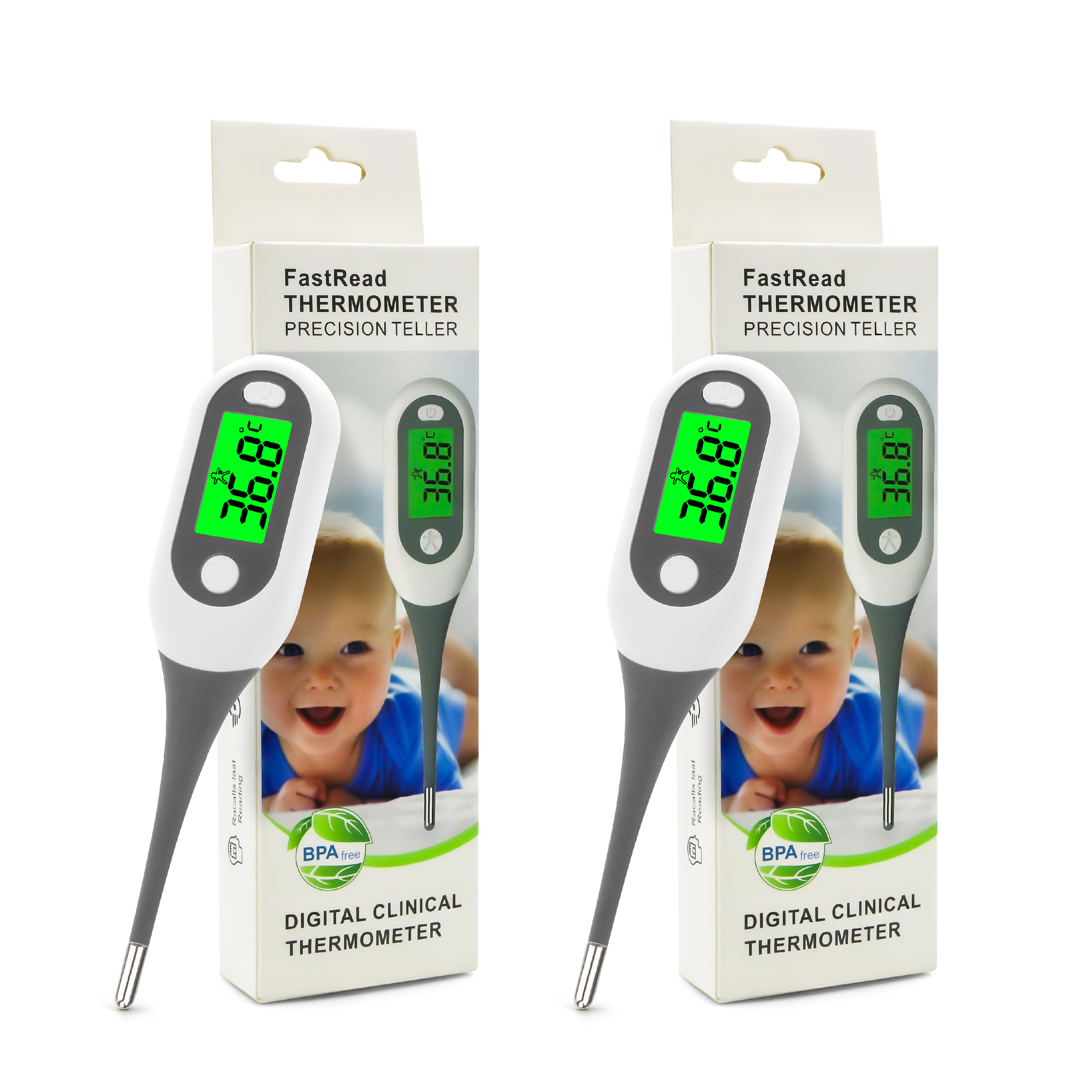 Pepultech 2pcs Pack Digital Thermometer for Adults Kids Babies,Measures ...