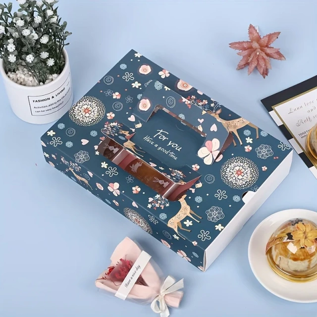 Customized Paper Cake Box with Handles Folding Cake Carrier Box Bakery ...