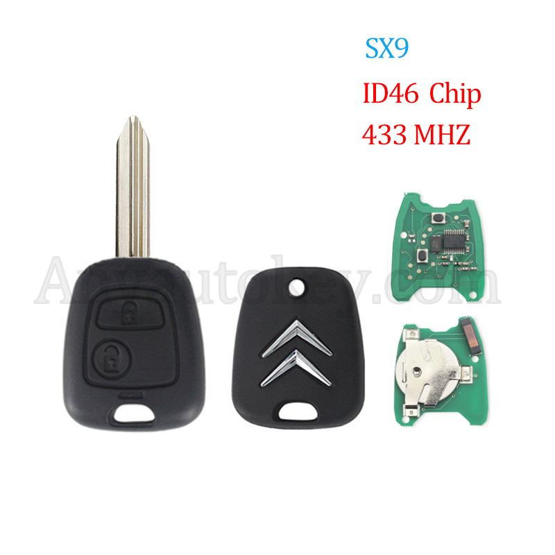 2 Button 206(NE73) Blade Citroen 433Mhz PCF7961 ID46 Chip Remote Key