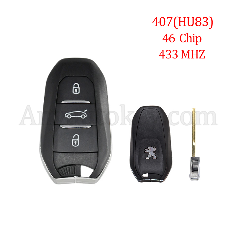 46 Chip HU83 Blade 433mhz With Logo Peugeot Remote Key