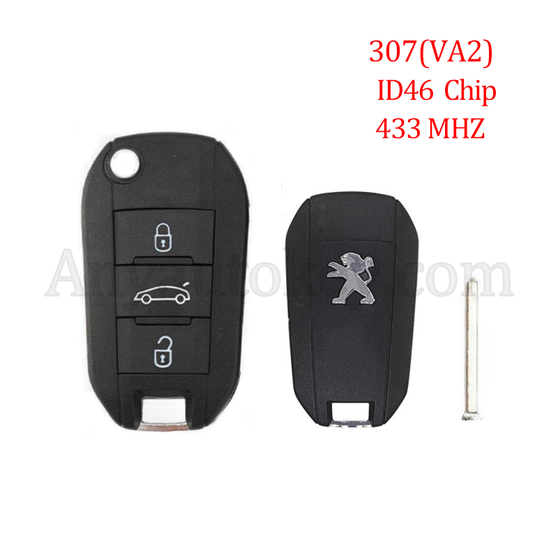 433Mhz And PCF7941 ID46 Chip 307(VA2)Blade Peugeot Remote Key With Logo