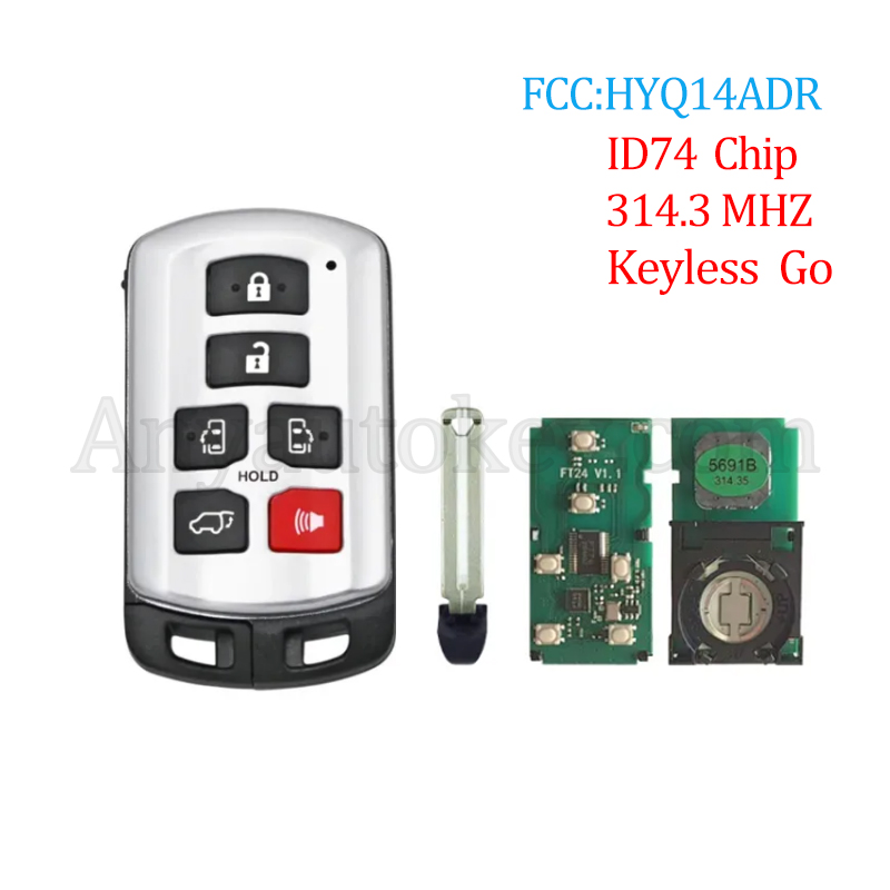 6 Button Smart Key Fob 314.3MHz ID74 Chip For Toyota Sienna 2011 2012 ...