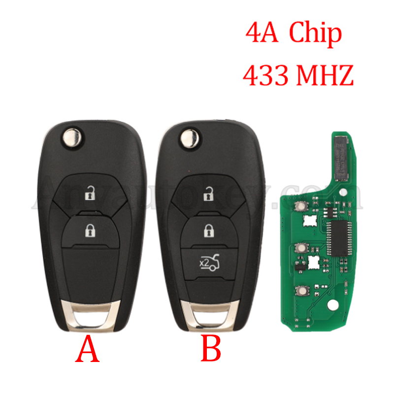 433Mhz 4A Chip 2 / 3 Button Chevrolet Remote Control Key