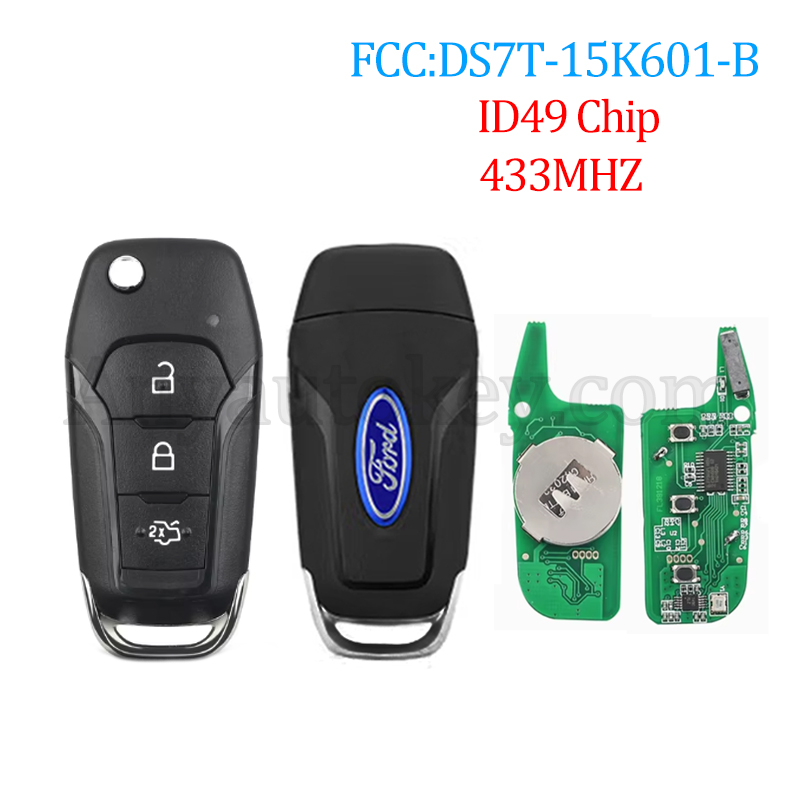 (DS7T-15K601-B) 3 button ID49 Chip 433mhz with logo For Ford F150 ...