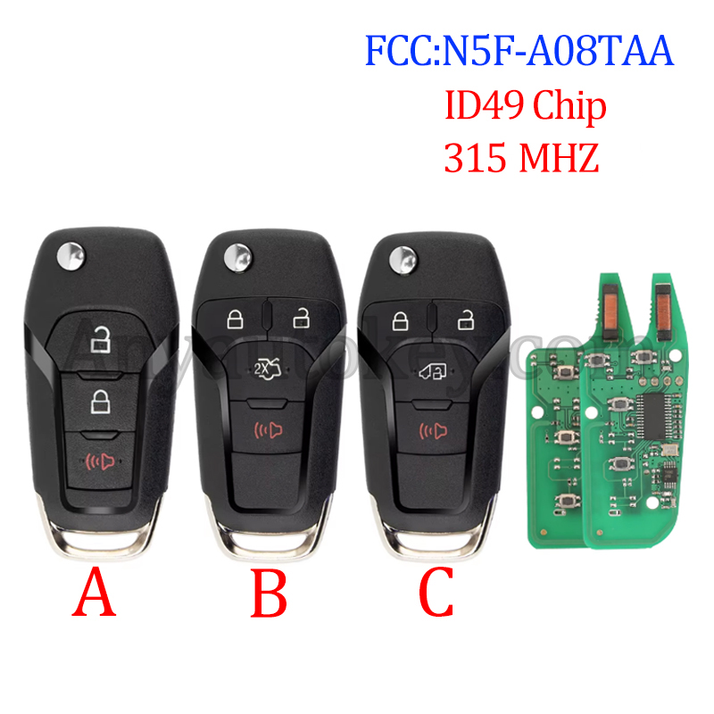 N5F-A08TAA）ID49 Chip 433Mhz 3 / 4 button remote control key with logo ...