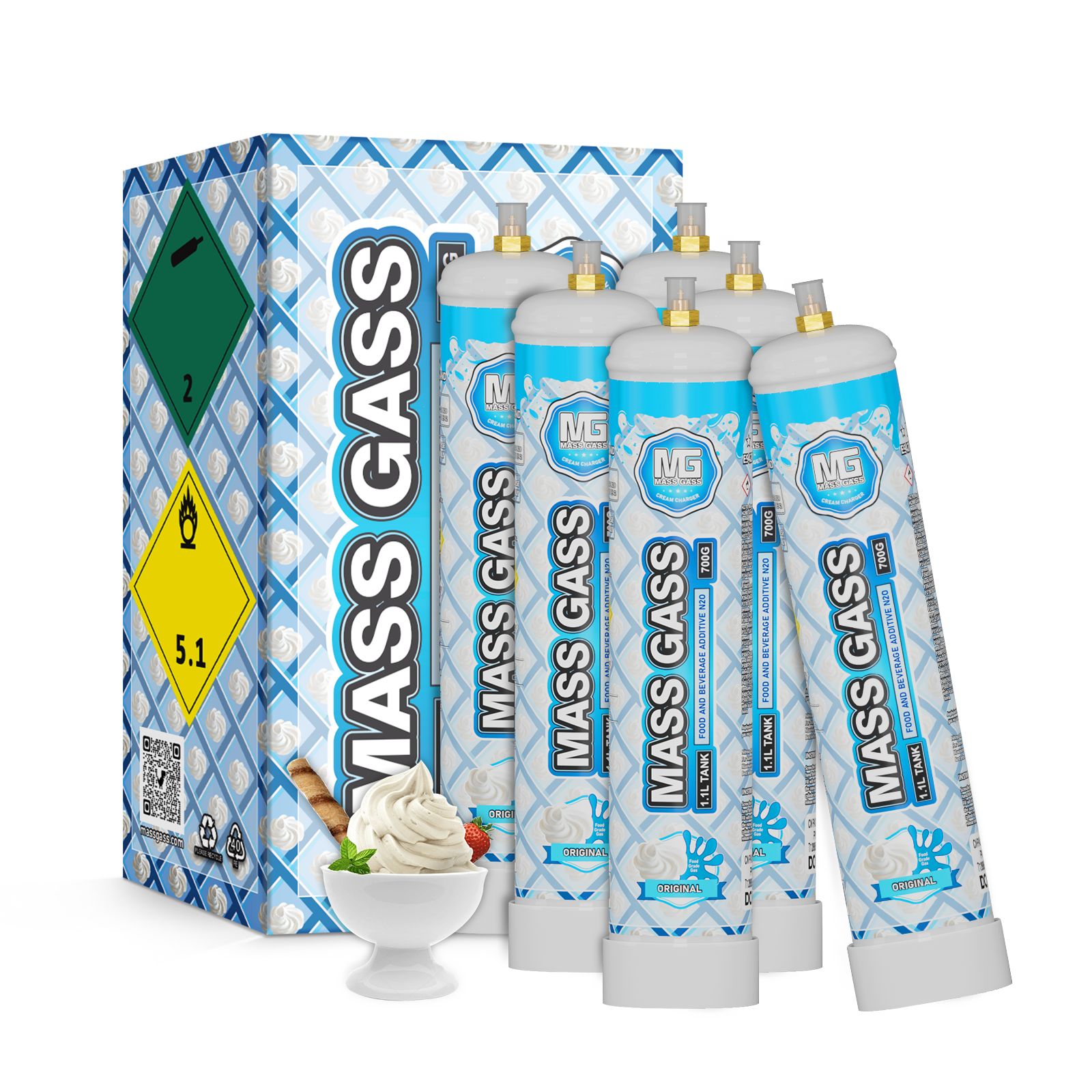 MassGass 1.1L/700g Whipped Nitrous Oxide Cream Charger Food Grade Tanks ...