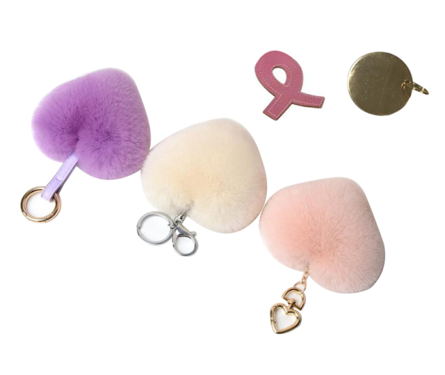 Red ribbon Fur Pompom Keychain Fluffy ball KeyChain