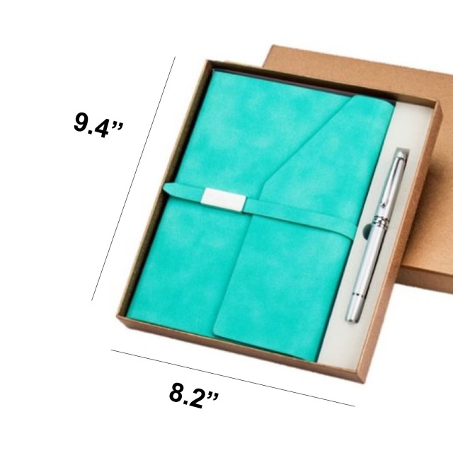Tri-Fold Leather Journal And Pen Set Gift Box