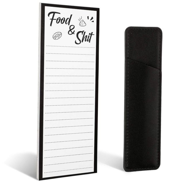 Magnetic Fridge Note Pad List w/ PU Leather Pen Holder Marker Pouch
