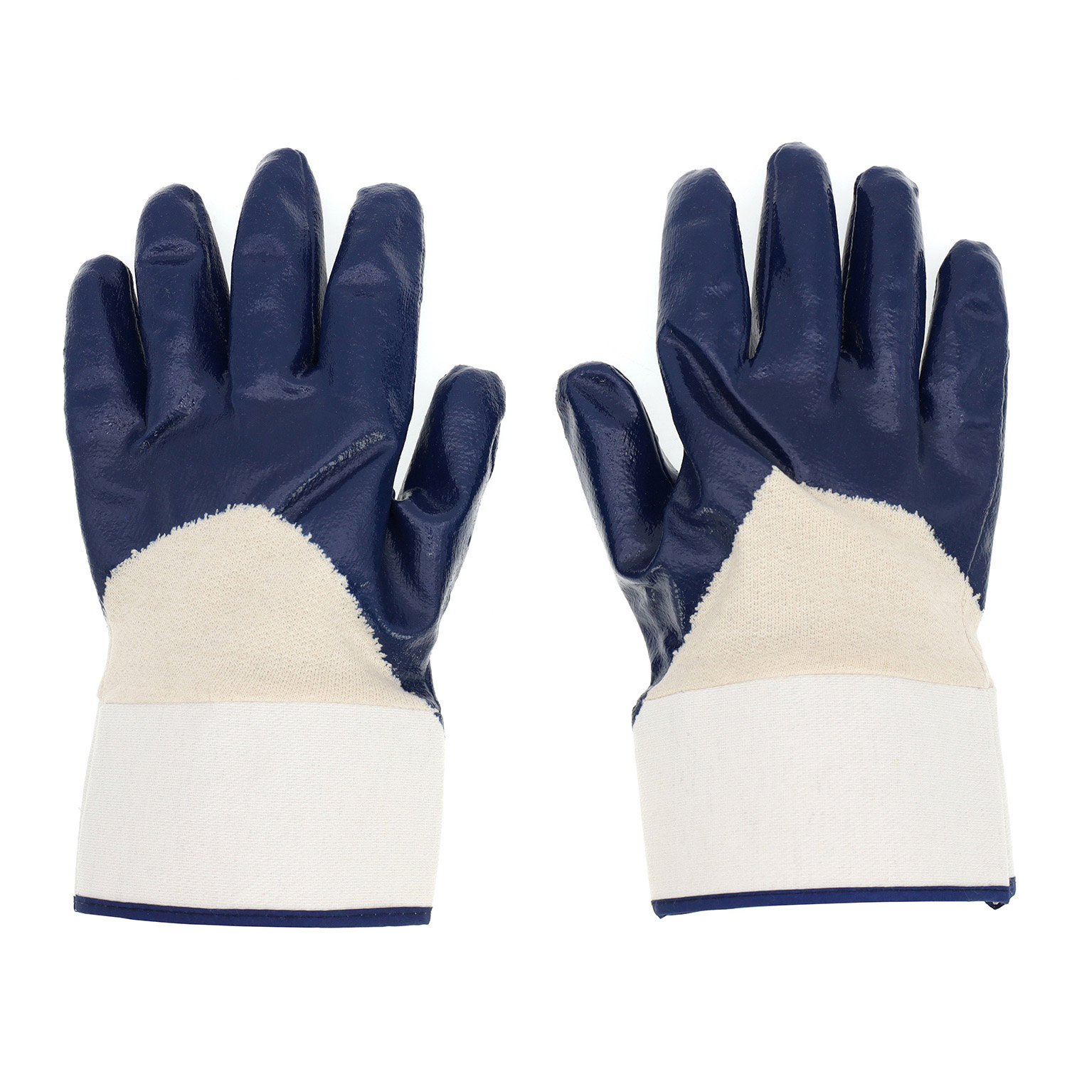 Cotton jersey liner safety cuff with 3/4 blue nitrile coating