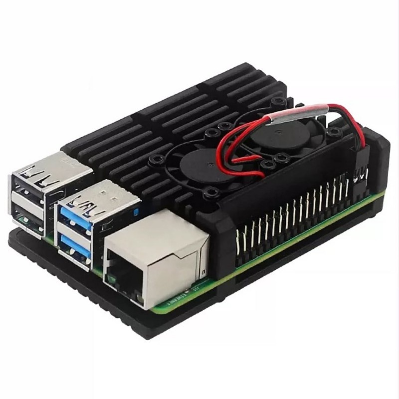 Raspberry Pi 4 Aluminum Case with Dual Cooling Fan Metal Shell Black ...