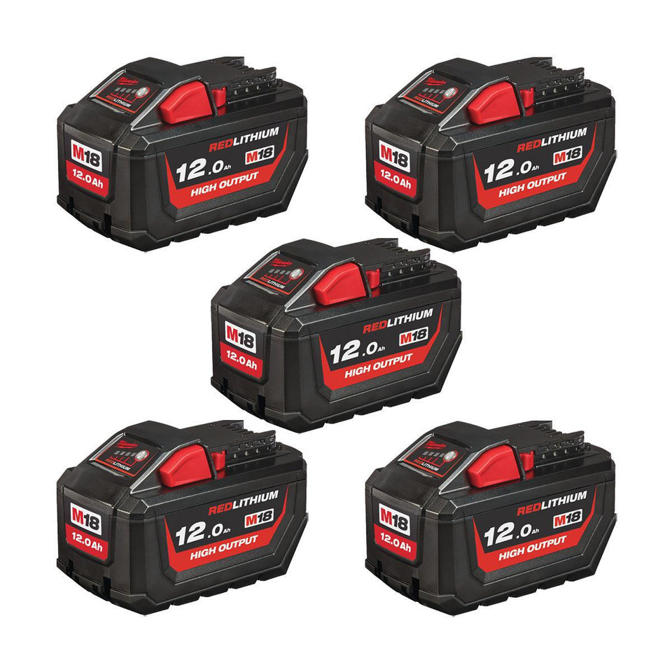 GENUINE Milwaukee M18HB12 High Output Battery Five Pack (5x12Ah) 48-11 ...
