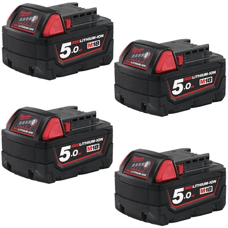 Genuine Milwaukee 4x M18B5 M18 5.0Ah Red Lithium-Ion Batteries 48-11 ...