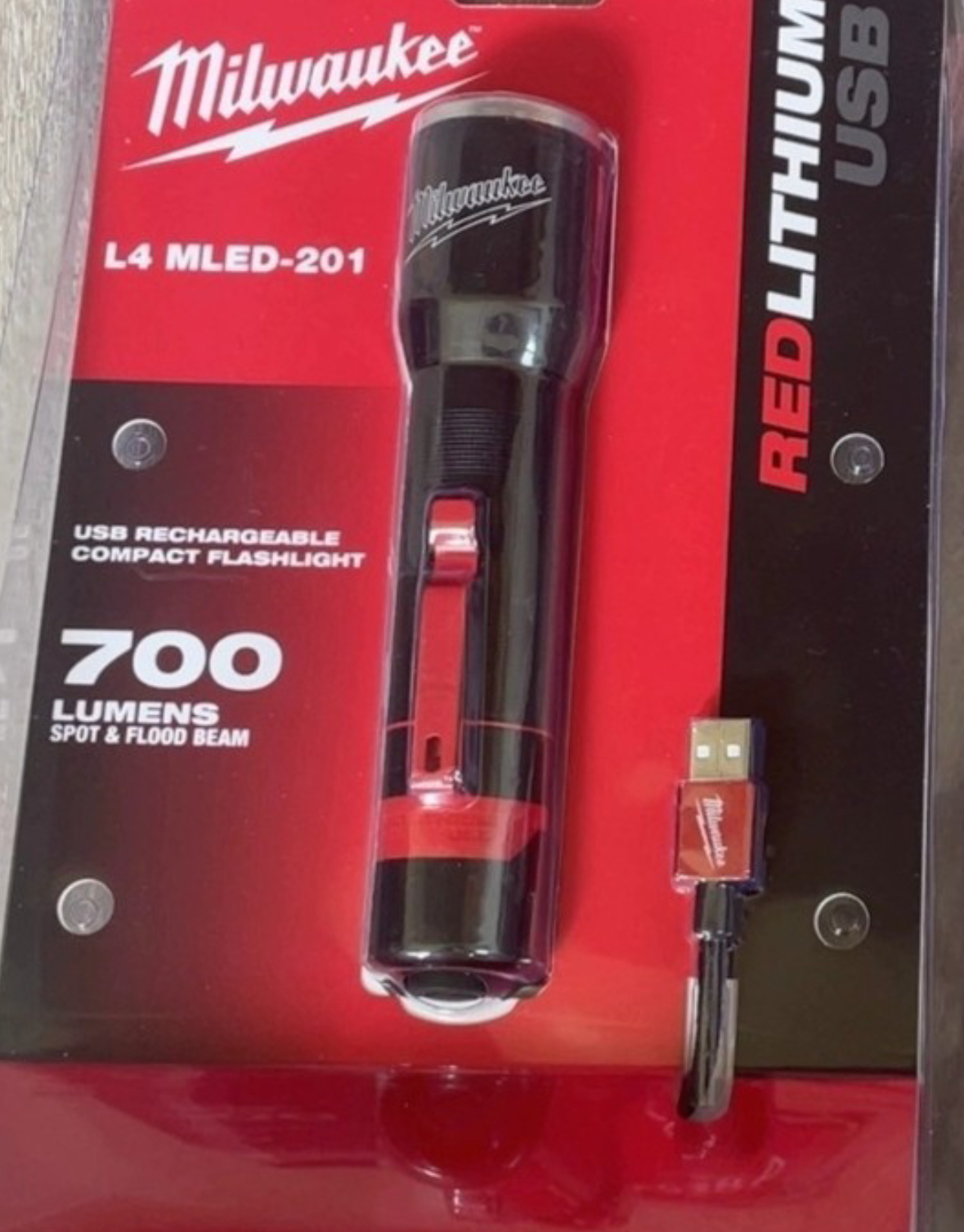 Genuine Milwaukee L4MLED-201 4v Red Lithium USB TrueView Flash Light