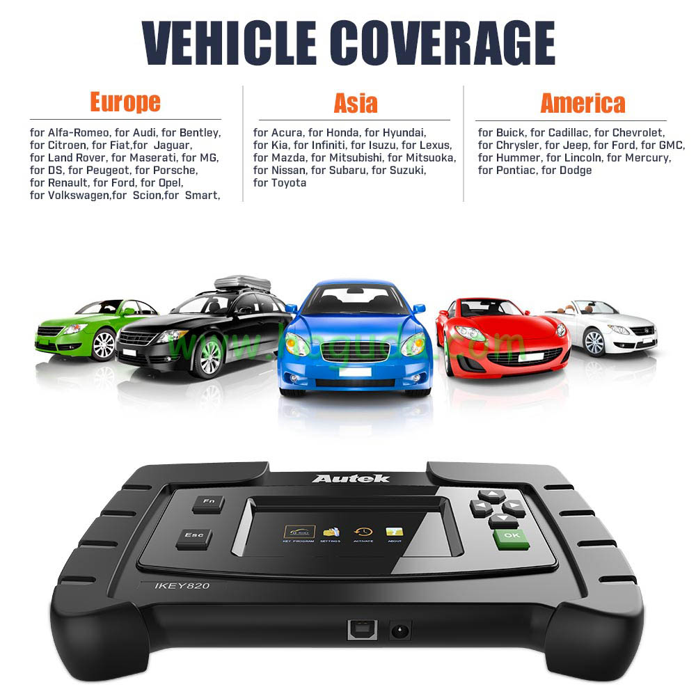 Original Autek IKey820 OBD2 Car Key Programmer Support All Key Lost No Token Limitation for auto ...