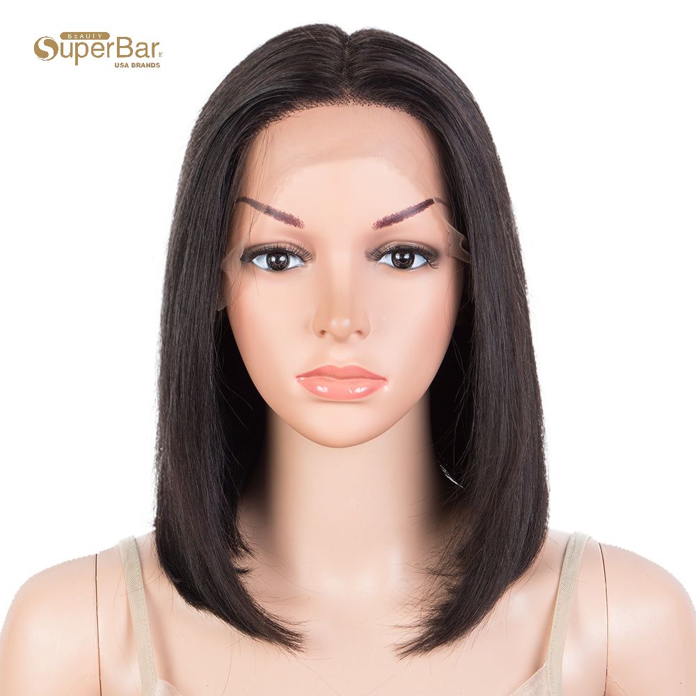 Superbar 12 Inch Bob Lace Front Wig – Human Hair, Black Wigs