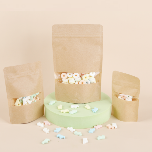 Kraft Compostable Pouch with Rectangular Window - Custom Stand-Up Pouch ...