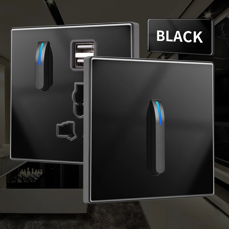 1 Gang 1 way 86 Type Switch with Black Tempered Glass for Commercial ...