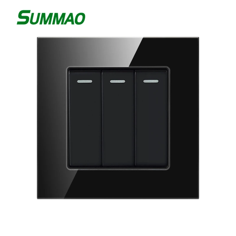 Black 3 Gang Switch with Tempered Glass Wholsaling for Residential