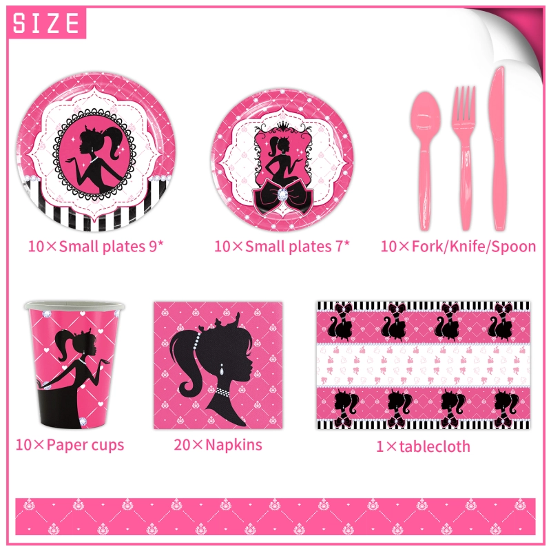 Pink Barbie Theme Party Tableware Set,Cartoon