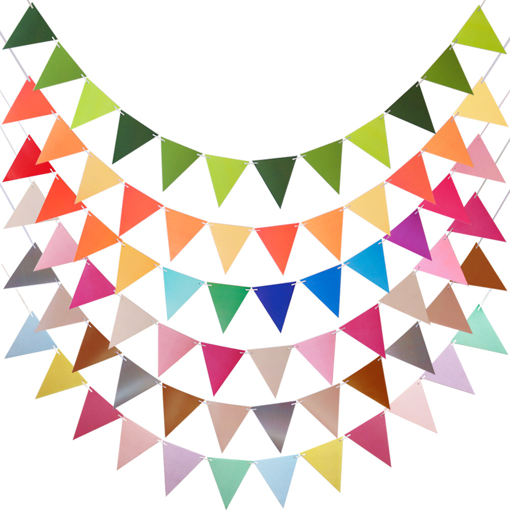 Colorful Pennants Decorated With Colored Flags,Happy Birthday Banner