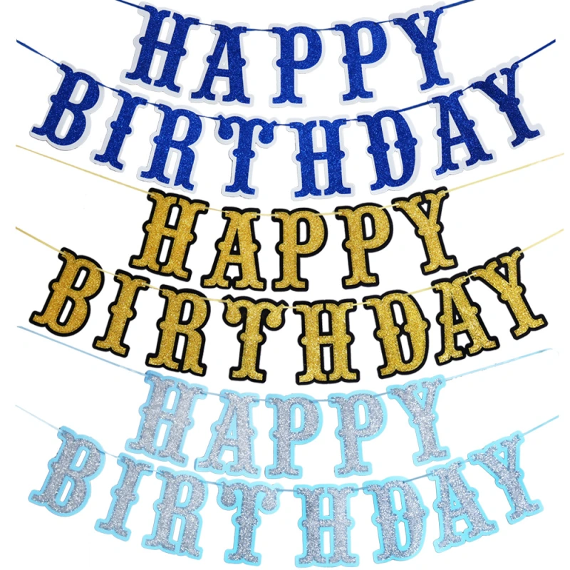 Blue Gold Dust Birthday Banner Glitter Happy Birthday Banner,Happy ...