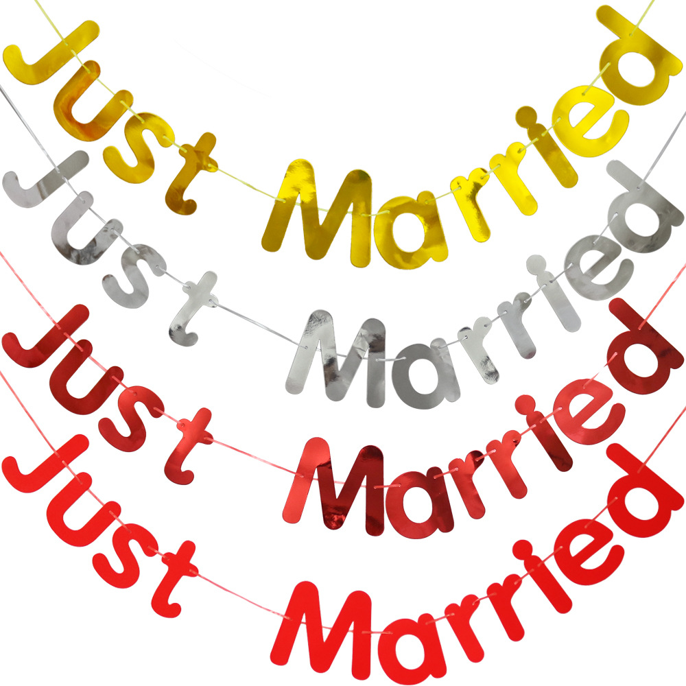 JUST MARRIED HAPPY WEDDING Party Banner,Happy Birthday Banner