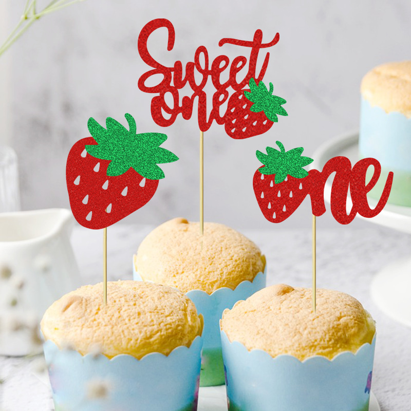 24 Pcs Strawberry Cupcake Topper Glitter Berry Sweet Cupcake Topper for ...