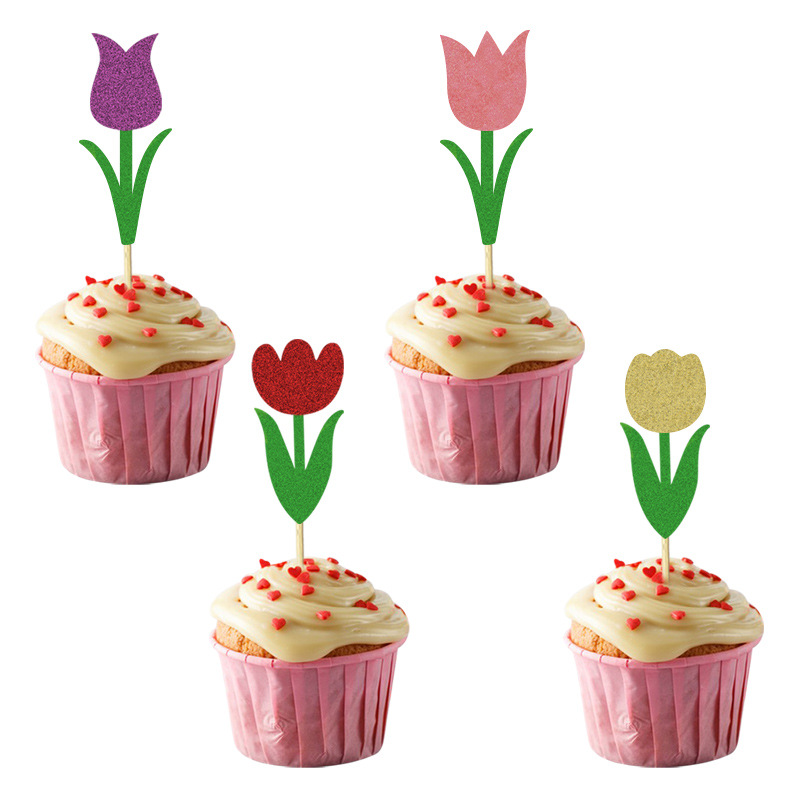 Spring Tulip Cupcake Toppers Decorations Floral Cupcake Toppers,Cake ...