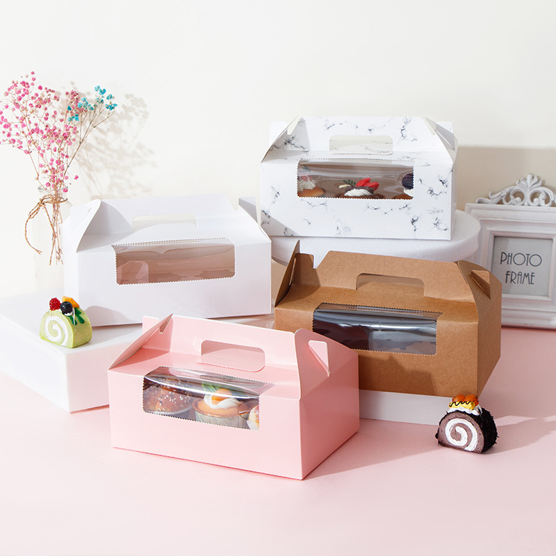 Bento Paper Gable Cake Boxes with Window Handle Bakery Cupcake ...