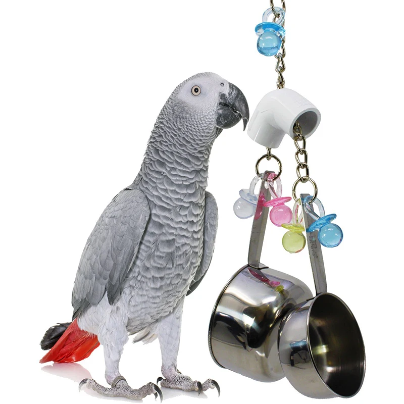 Panda-souce.com | Parrot Toys Stainless Steel 2 Pots Budgie Toys Large ...