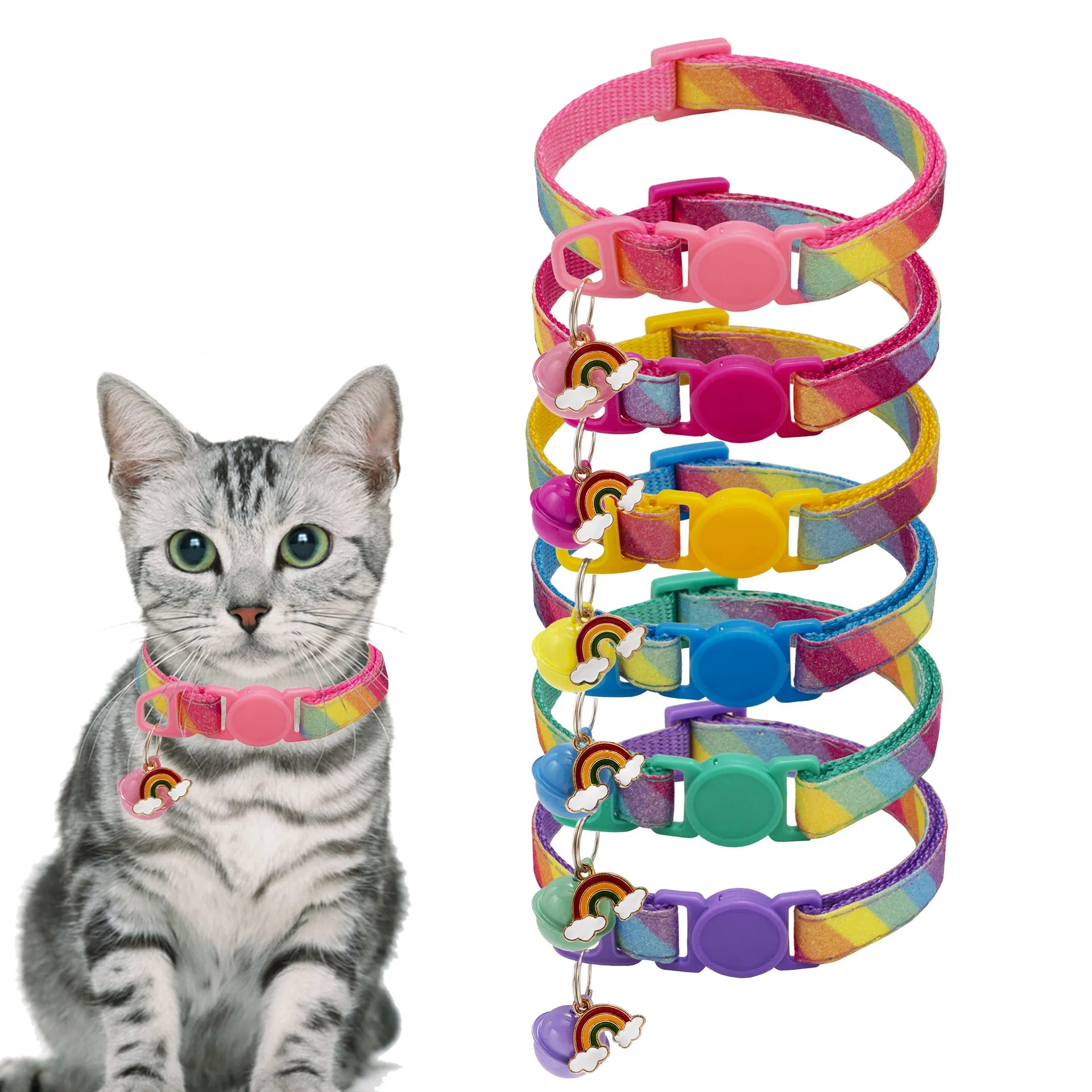 Panda-source.com | Pet Collar With Bell Cartoon Rainbow Colorful Dog ...