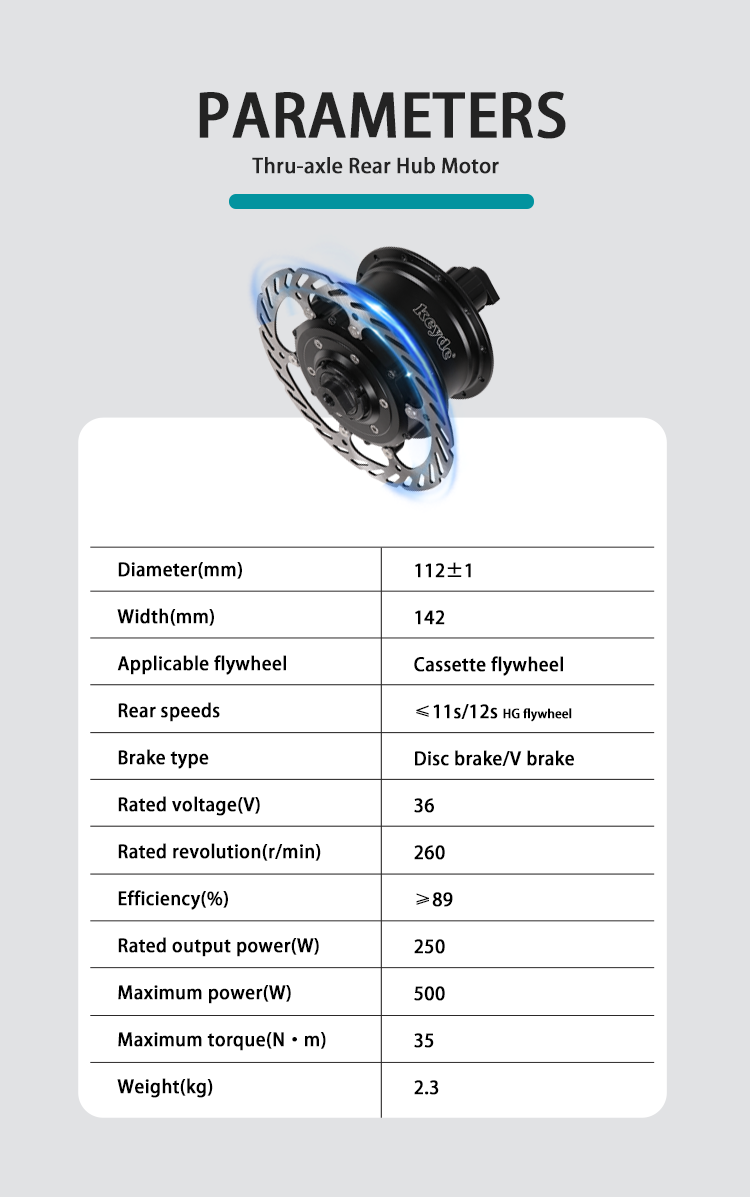 Keyde Thru-axle Rear Hub Motor, 2.3kg Ebike Motor