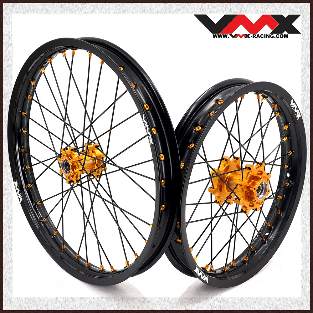 VMX 1.6*21" /1.85*18" Electric Dirt Bike Gold Wheels Black Rim Fit ...