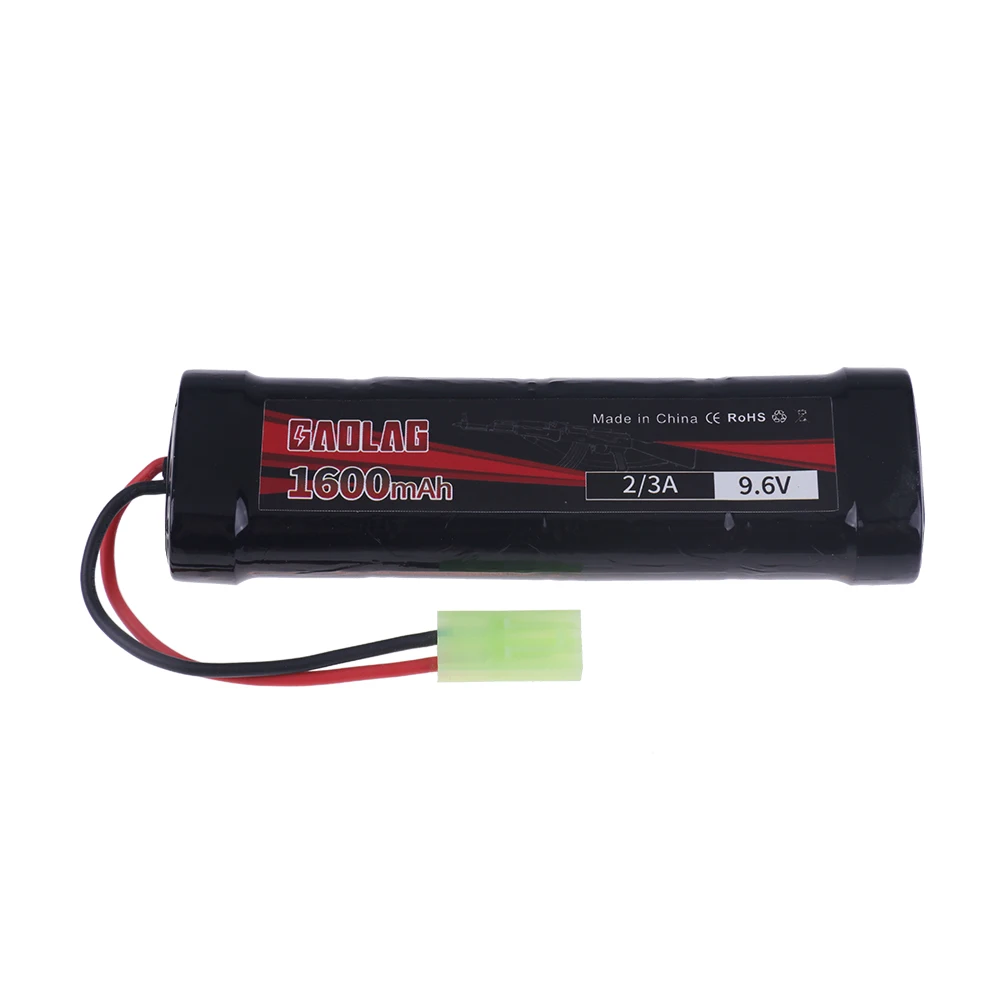 9.6V Airsoft Battery 1600mAh NiMH Flat Battery Pack w/Mini Tamiya ...