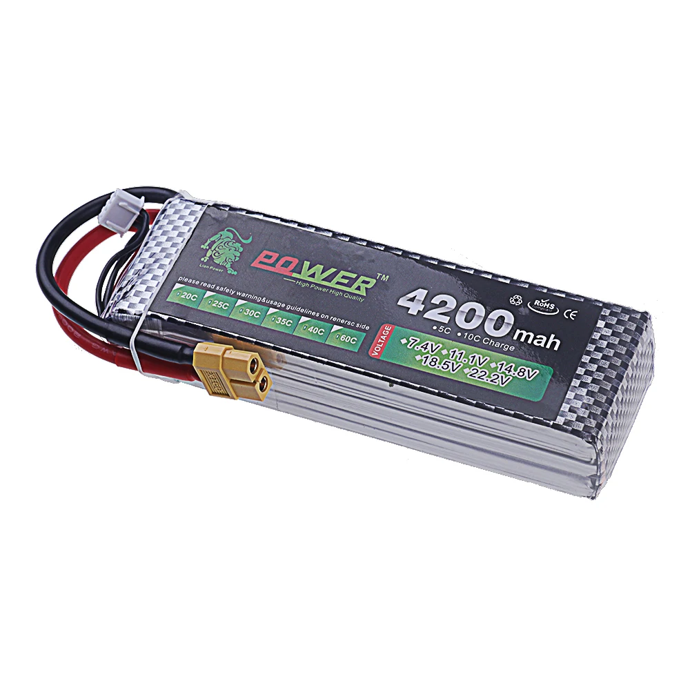 60C Lipo Battery 14.8V 4200mAh 40C Max 60C For RC Quadcopter Truck ...