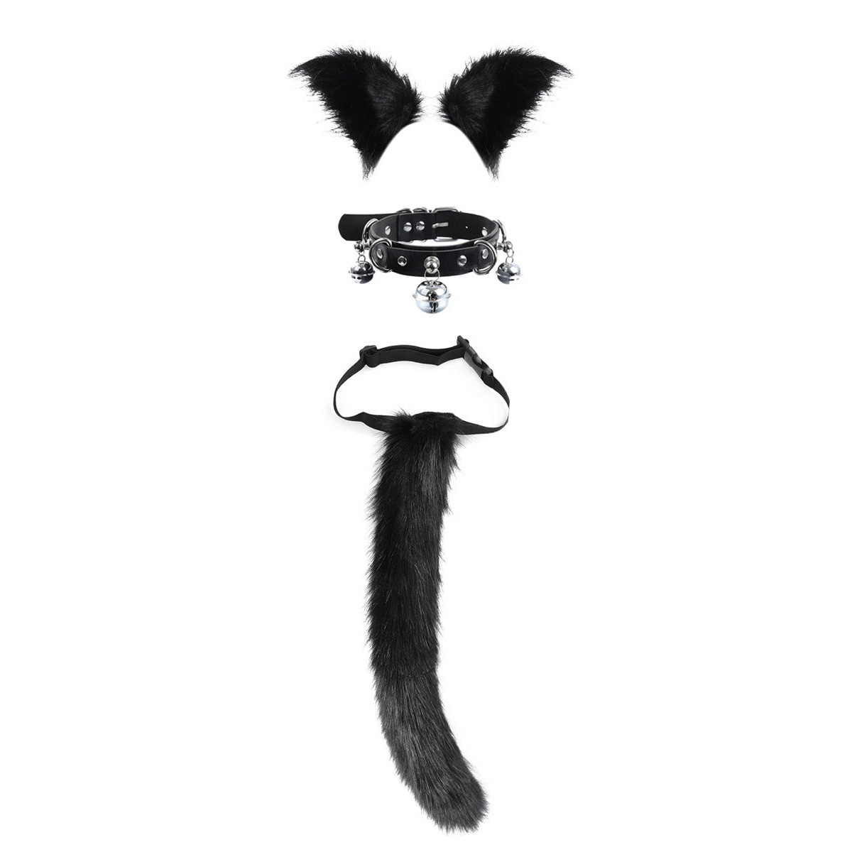 Black Cat Roleplay Set with Adjustable Tail Strap for Cosplay and BDSM ...