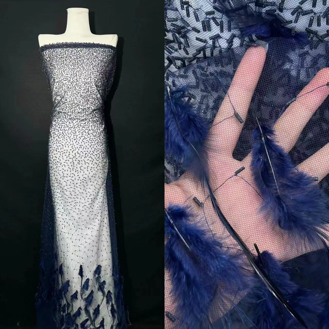 Luxury 3D Feather Lace With Sequins Beads High Quality 5 Yards Royal ...