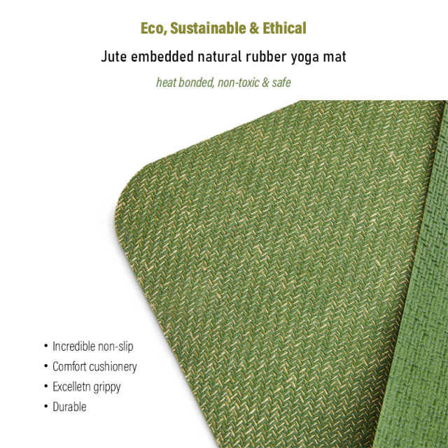 High Quality Eco Sustainable Non-Slip Jute Embedded Natural Rubber Yoga Mat
