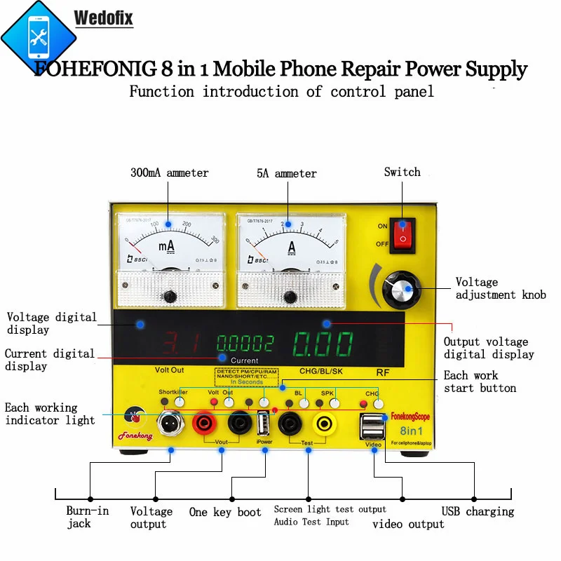 Fonekong 8 in 1 DC Power Supply Phone Voltage Current Detect Tool Short ...