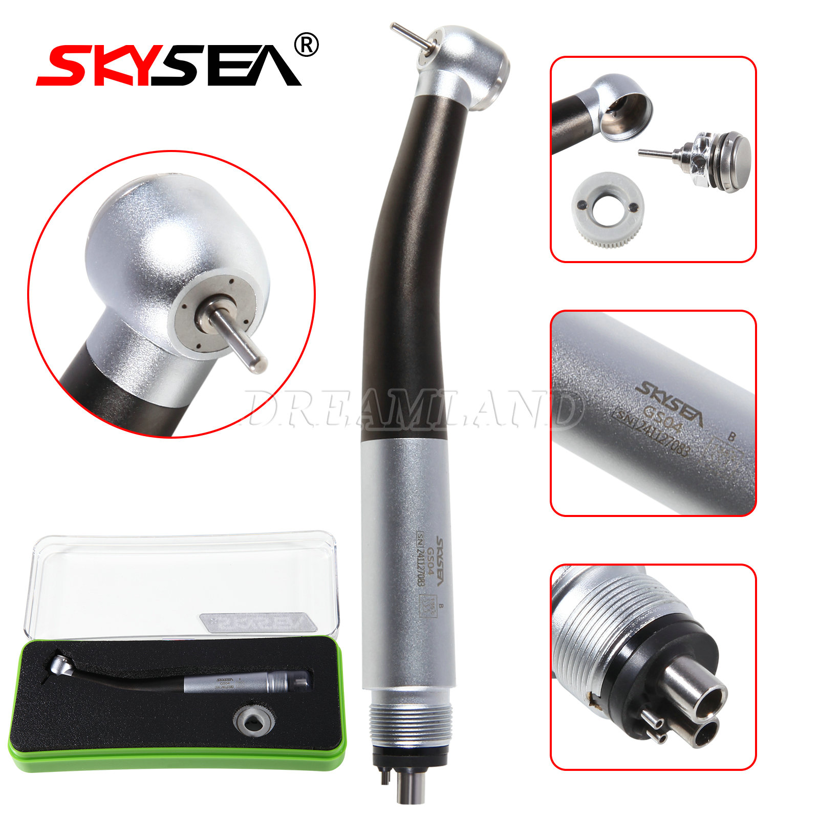 SKYSEA Dental High Speed Turbine Handpiece Push Button 4 Spray Large ...