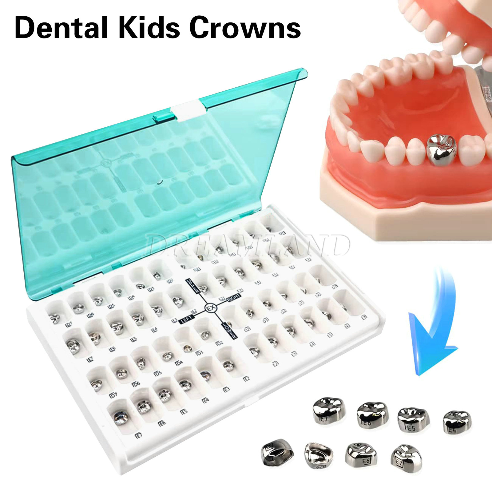 Dental Kids Primary Molar Crown Stainless Steel Pediatric Preformed Crown Set,Orthodontics