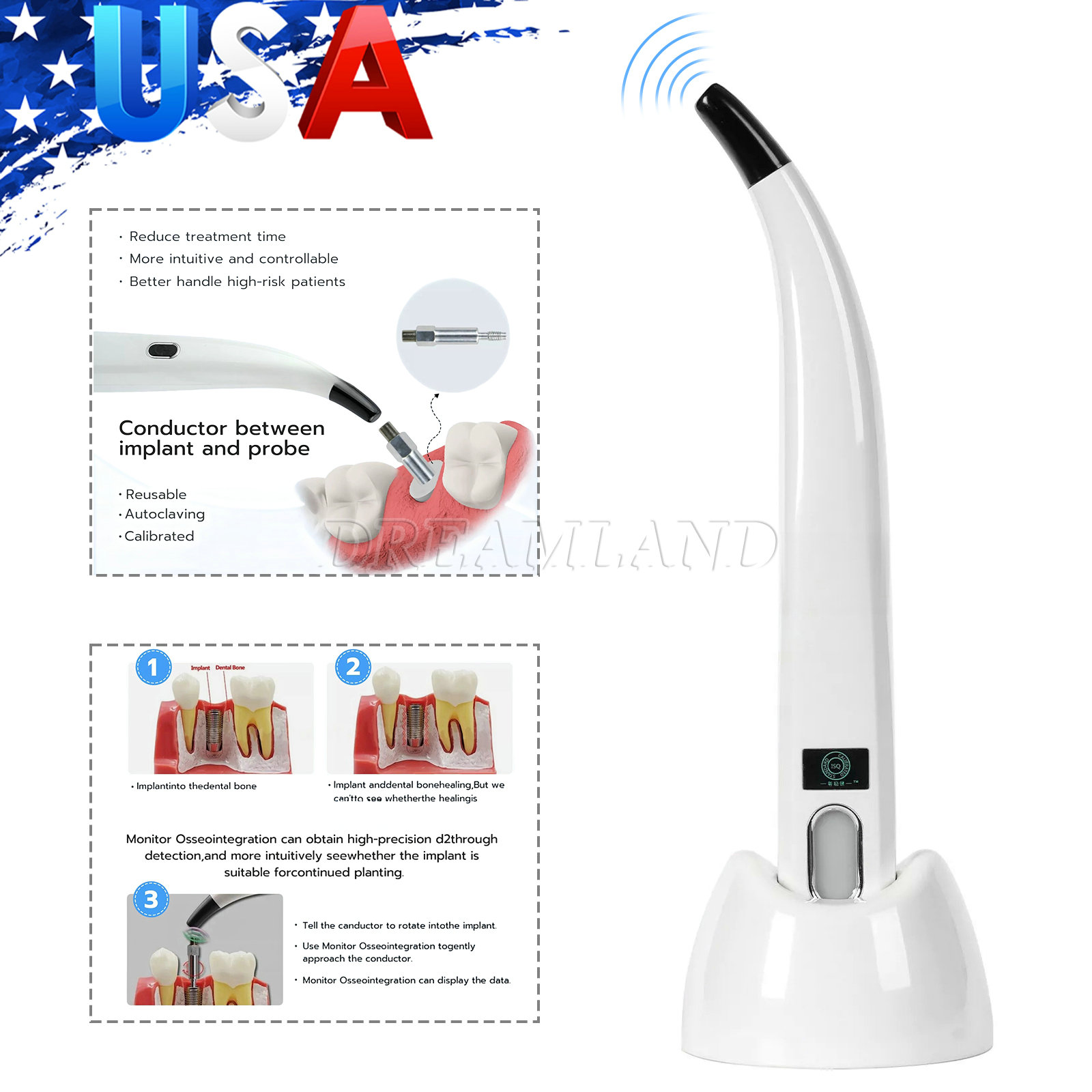 Dental Implant Monitor Osseointegration Stability Instrument Measure Device